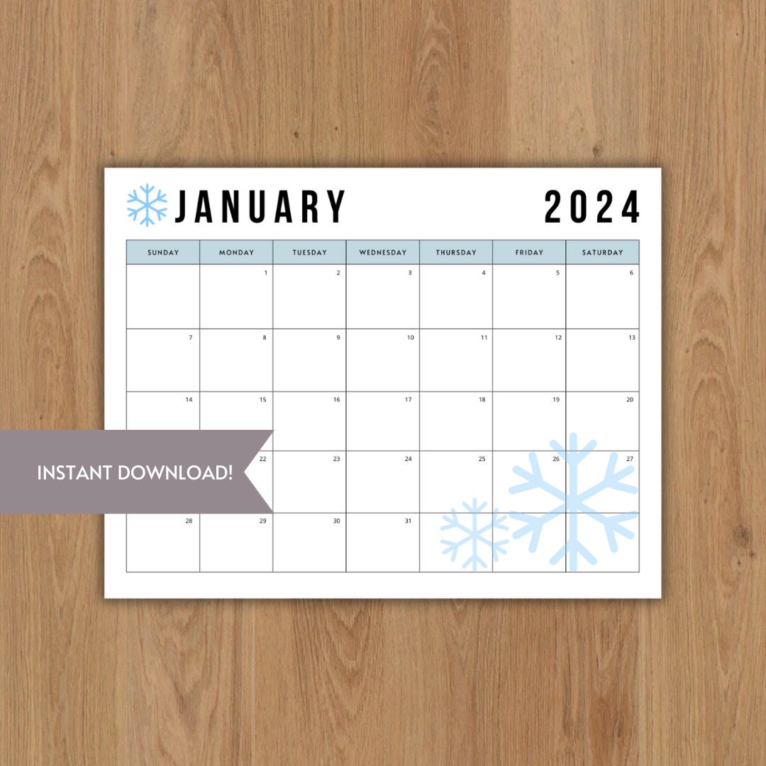 2024 January Calendar Printable Landscape Monthly Calendars, 8.5 X 11 