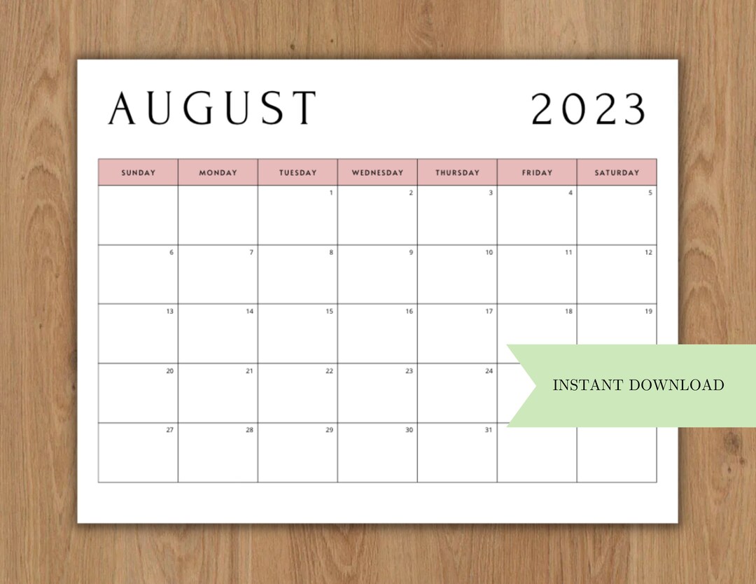 Printable August 2023 Calendar Minimal Design Calendar 23 - Etsy