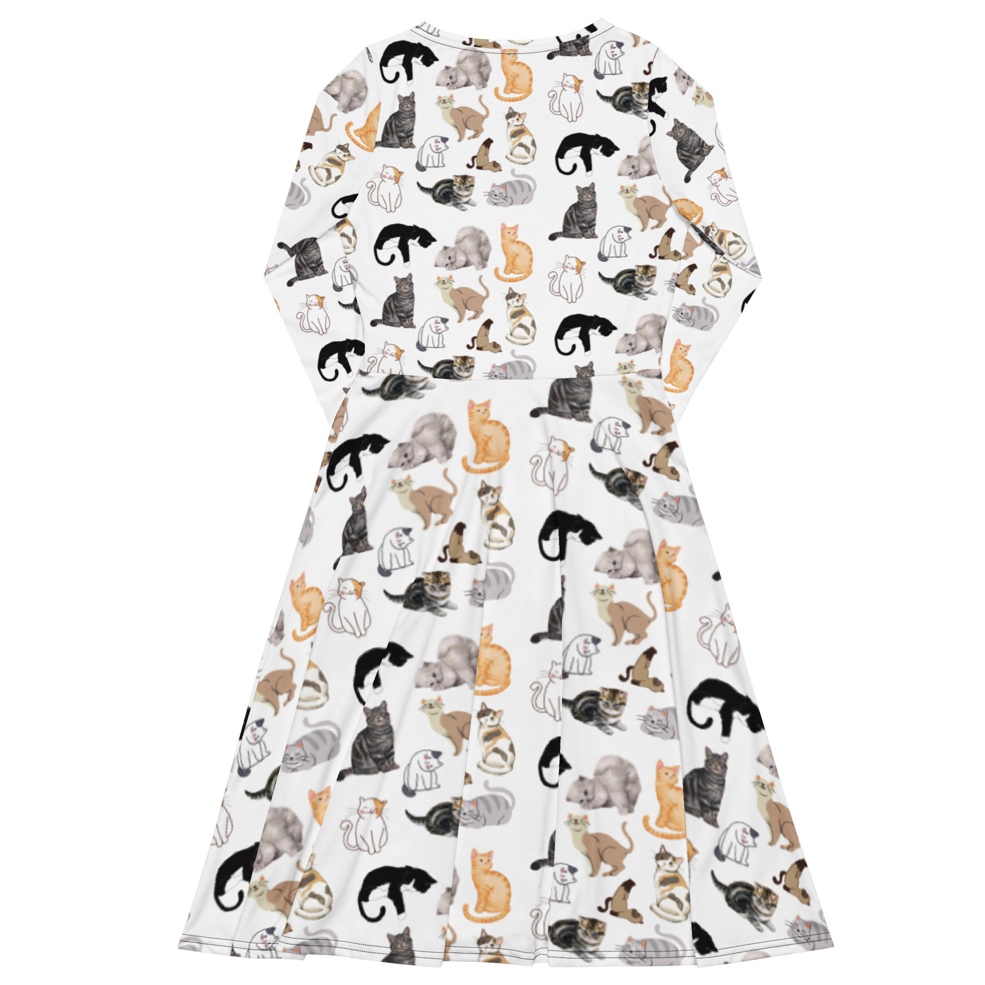 All-over Cat Print Long Sleeve Midi Dress, Cat Dress, Crazy Cat Lady ...