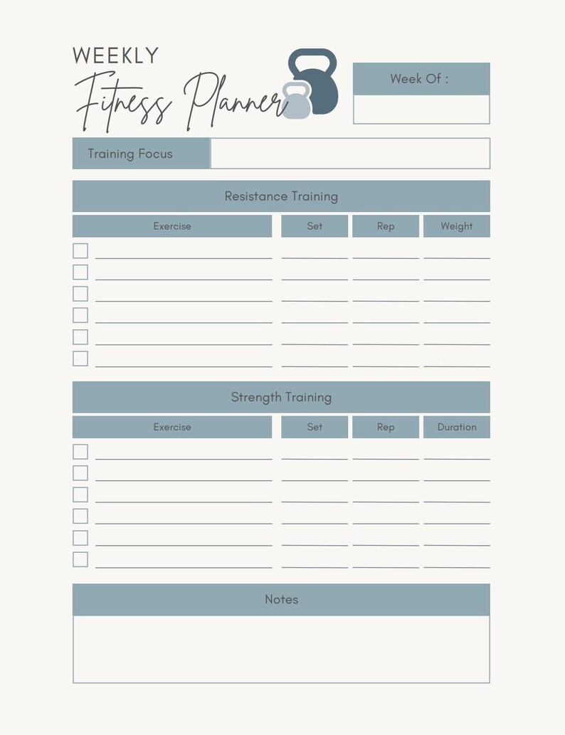 Printable Weekly Fitness Planner Instand Download - Etsy