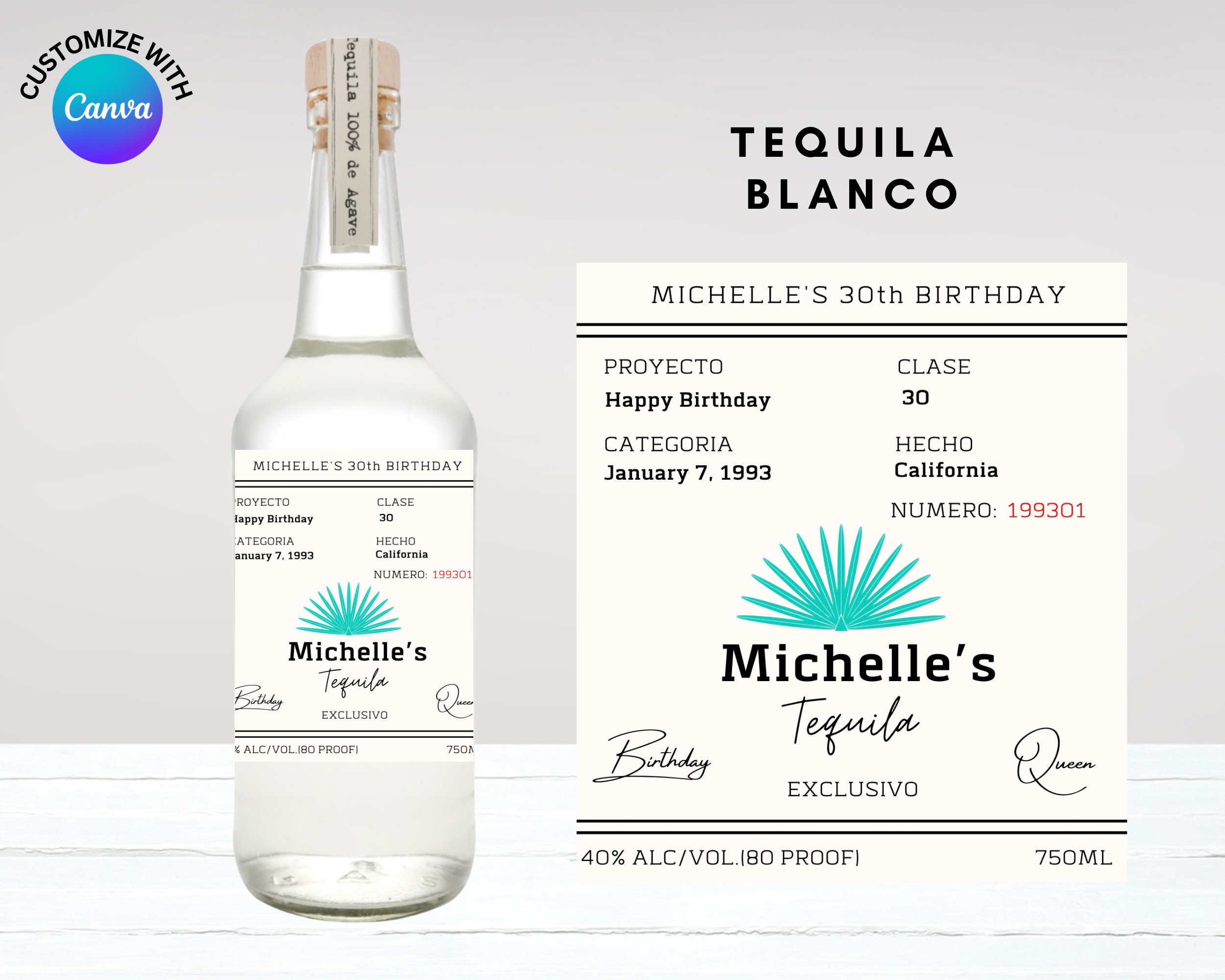 Custom Editable Casamigos Tequila Bottle Label | Personalized Template ...