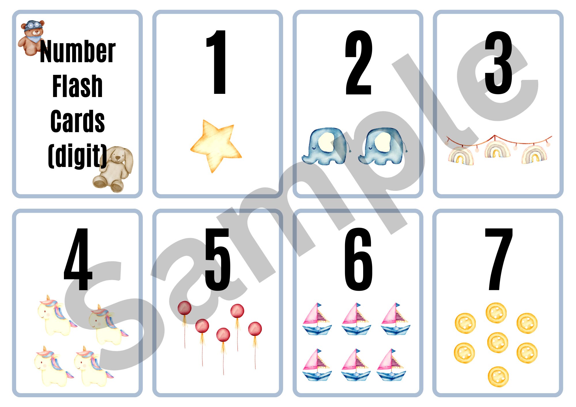 Printable Number Flash Cards - Etsy