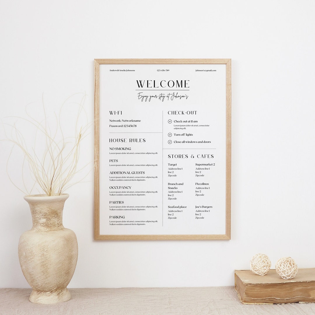 1 Airbnb Welcome Sign, Vacation Rental Printable, Guest Arrival Poster ...