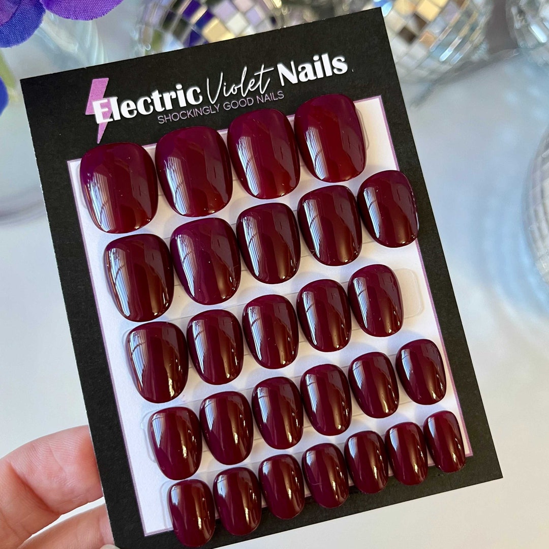 XXS Round Maroon Solid Color Press-on Nail Set - Etsy