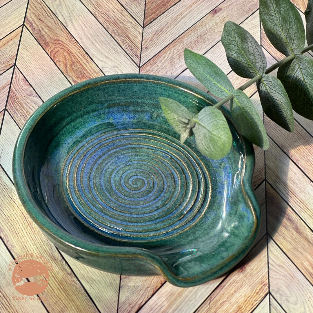 Handmade Coastal Spoon Rest – Deep Blue or Blue-green With Hand-carved ...