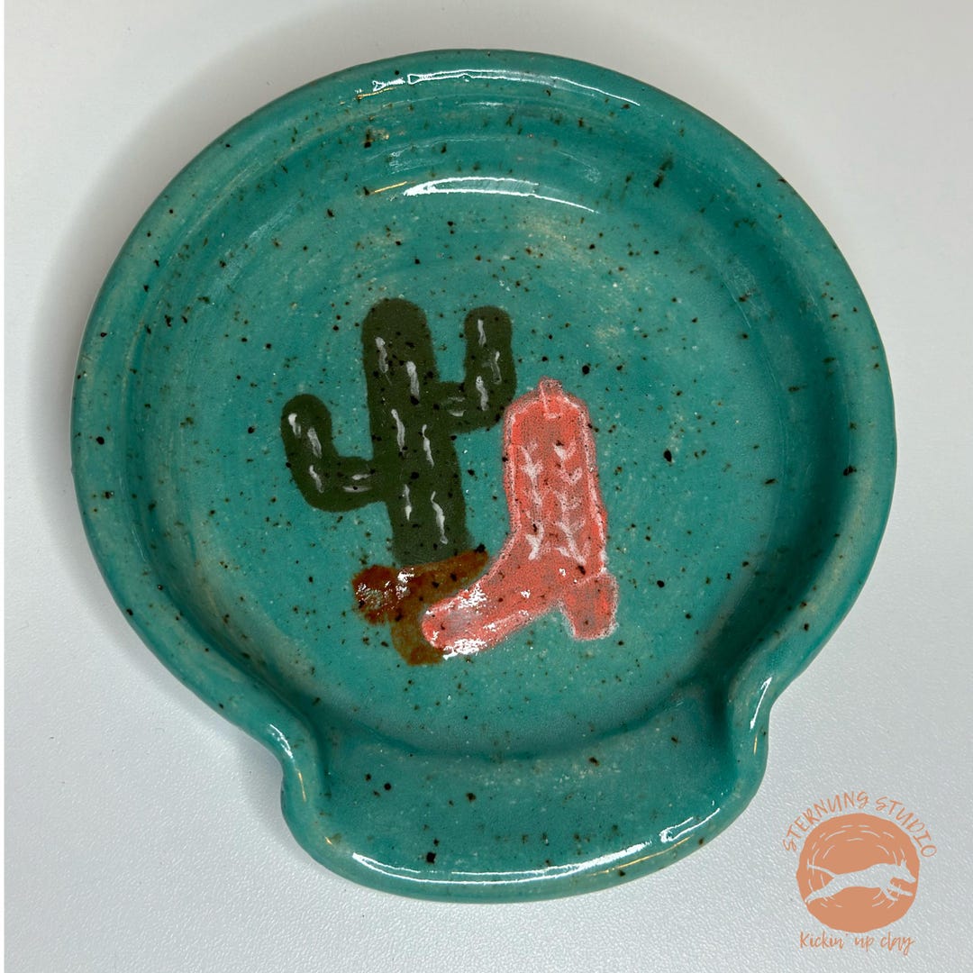 Cowgirl Boot & Cactus Hand-painted Ceramic Spoon Rest Microwave, Oven ...