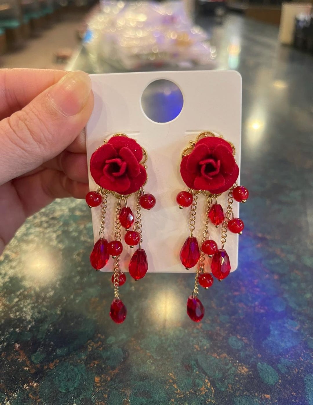 Red Rose Crystal Tassel Dangle Earrings, Elegant Valentine's Gift - Etsy