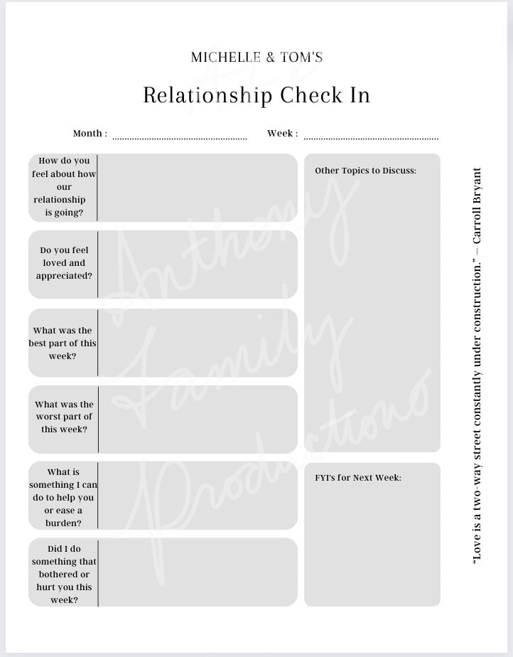 Relationship Check-in Sheet - Etsy