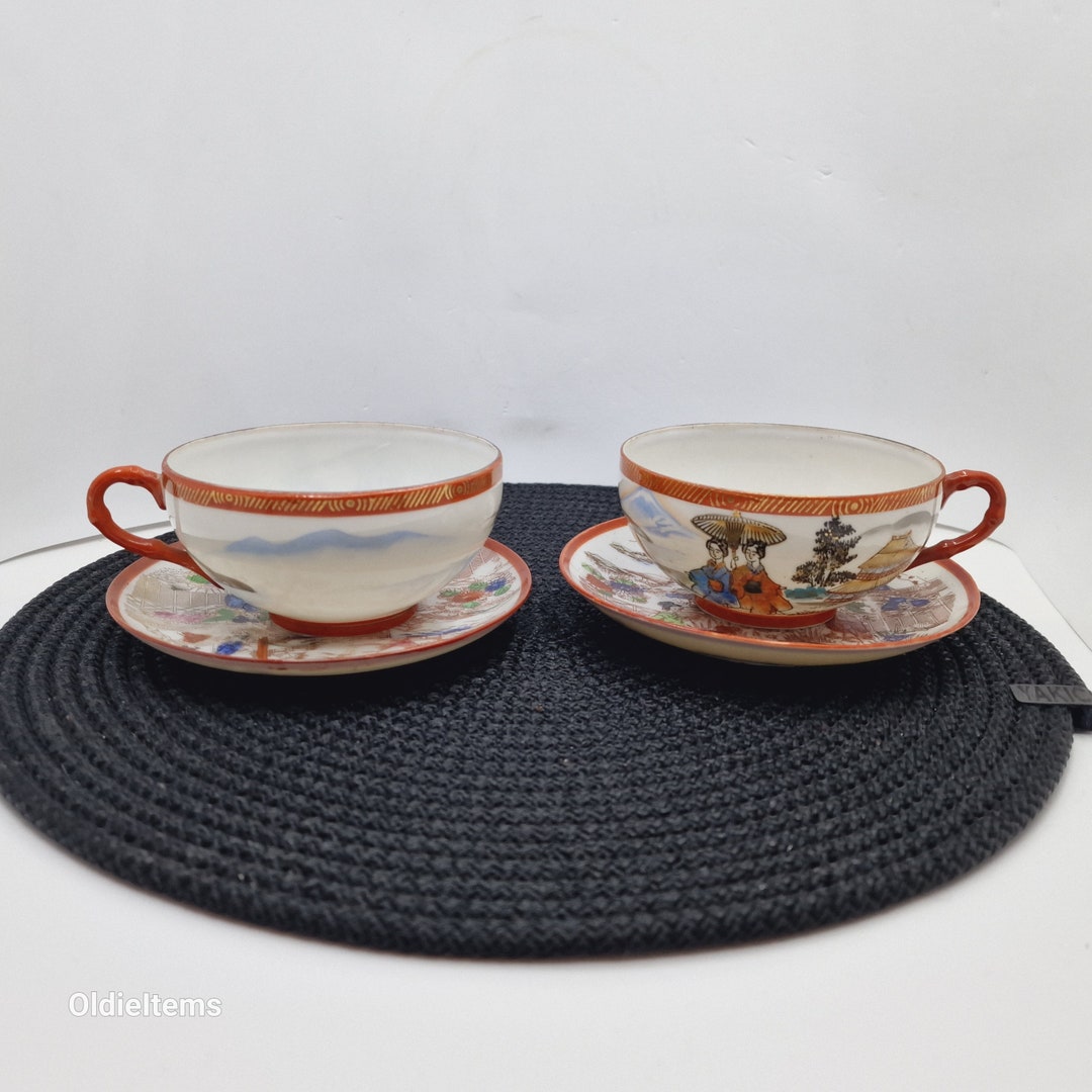 Vintage Eggshell Tea Cups and Saucers: Geisha & Scenery Designs - Etsy