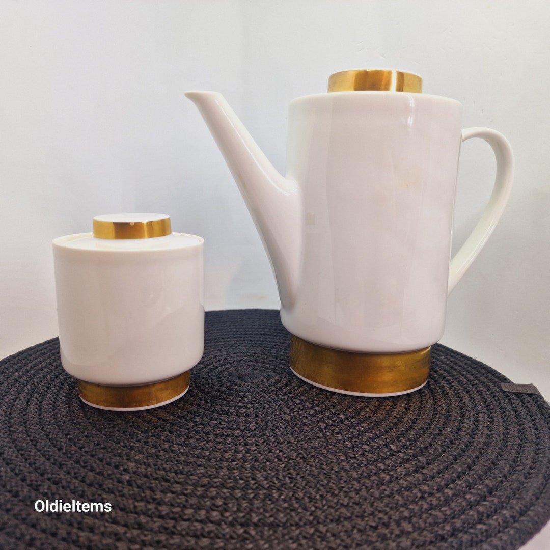 Vintage Teapot and Candy Jar of Melitta With Golden Bands Round the ...