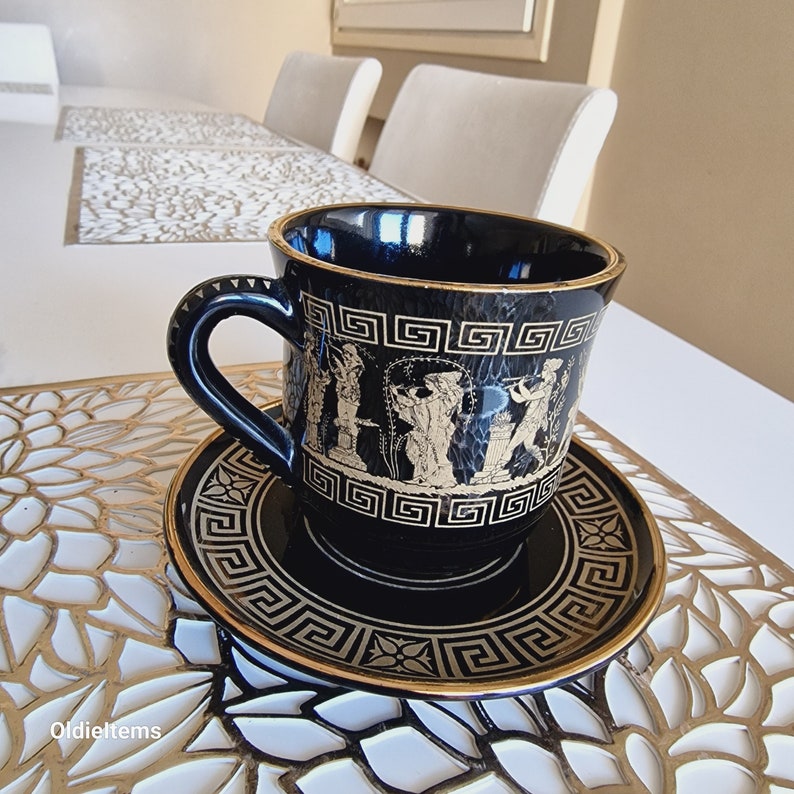 Vintage Greek 24K Gold Accented Greek Characters Round the Cup on ...