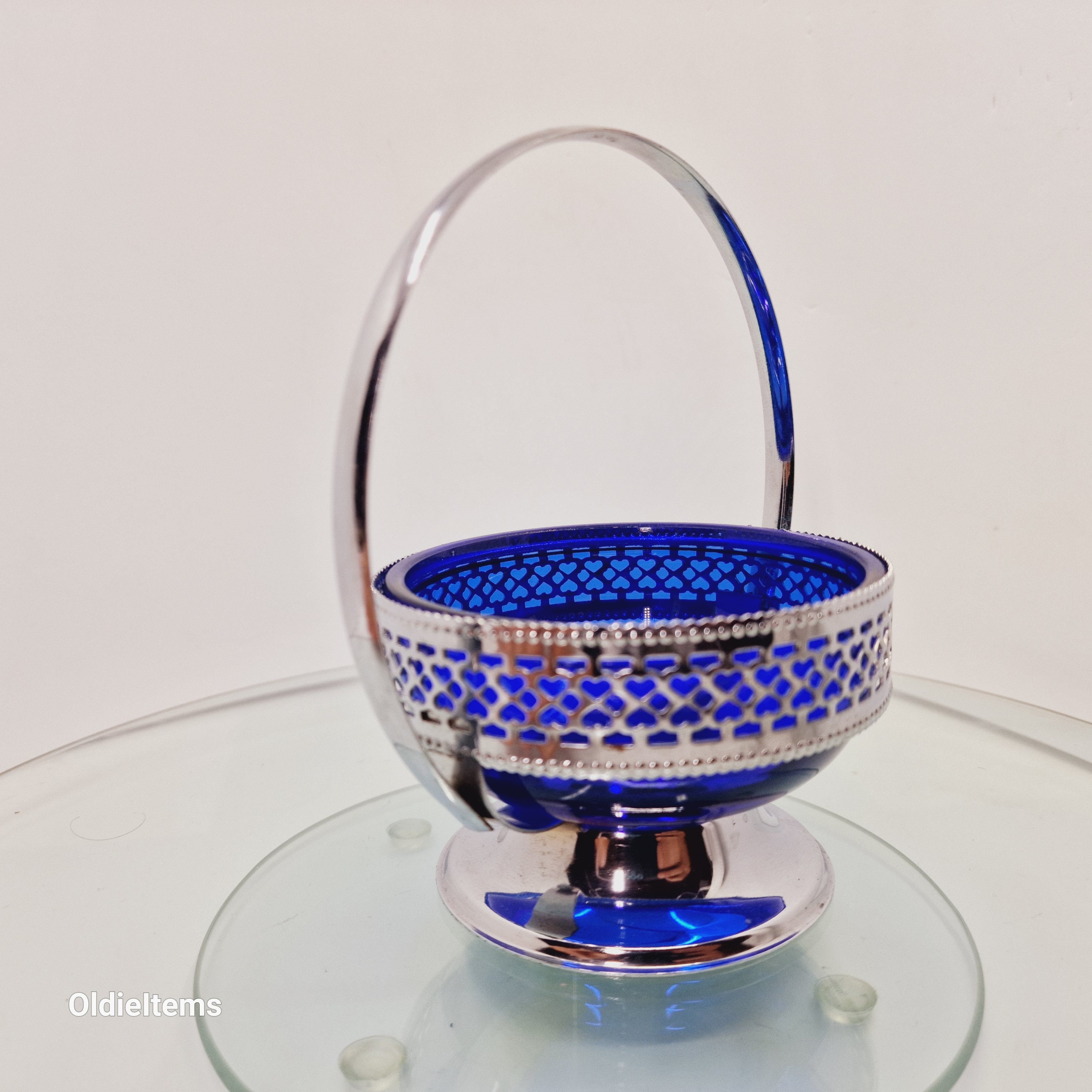 Vintage Cobalt Blue Candy Jar With Metalic Case and Holder - Etsy
