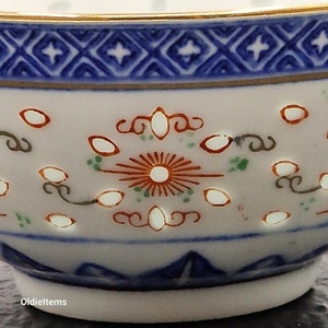 Chinese Rice or Grain Bowl and Spoon With Beautiful Blue, Orange and ...