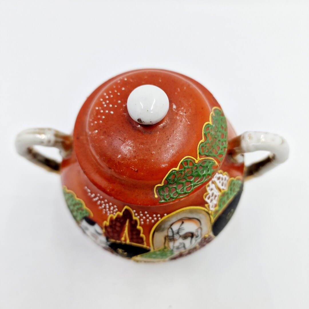 Vintage Hand-painted Japanese Candy Jar, Adorned in Exquisite Copper ...