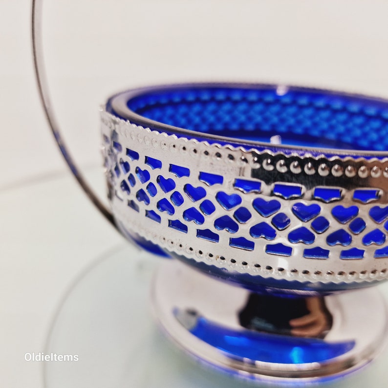 Vintage Cobalt Blue Candy Jar With Metalic Case and Holder - Etsy