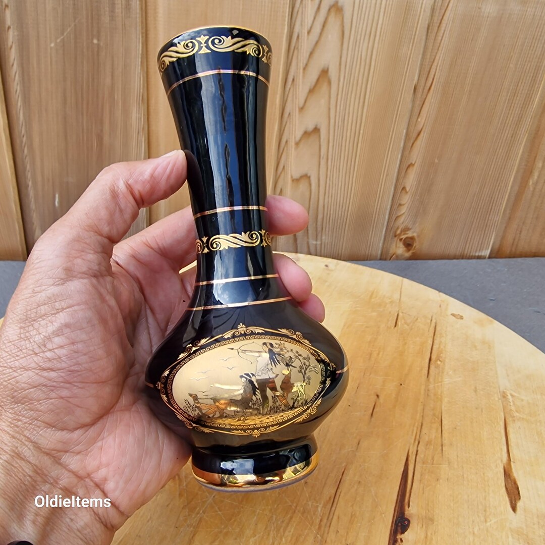 Vintage Greek Porcelain Vase: 24K Gold Historical Scene - Etsy
