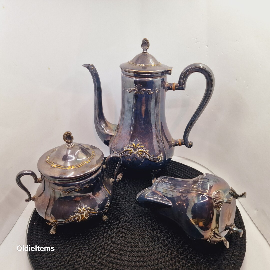 Vintage Silver Plated German WMF Set of Teapot, Milk Pitcher and Candy ...