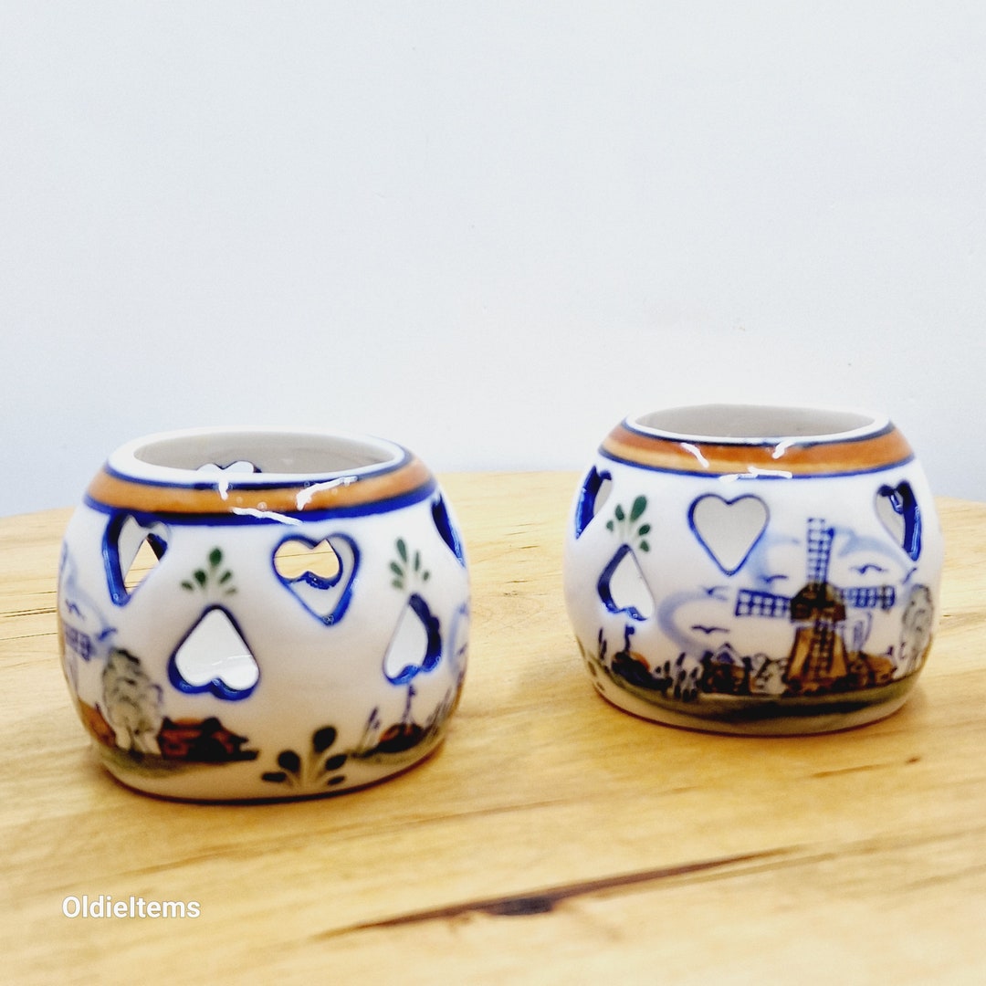 Typical Dutch Vintage Small Candle Holders Set Featuring Windmills and ...
