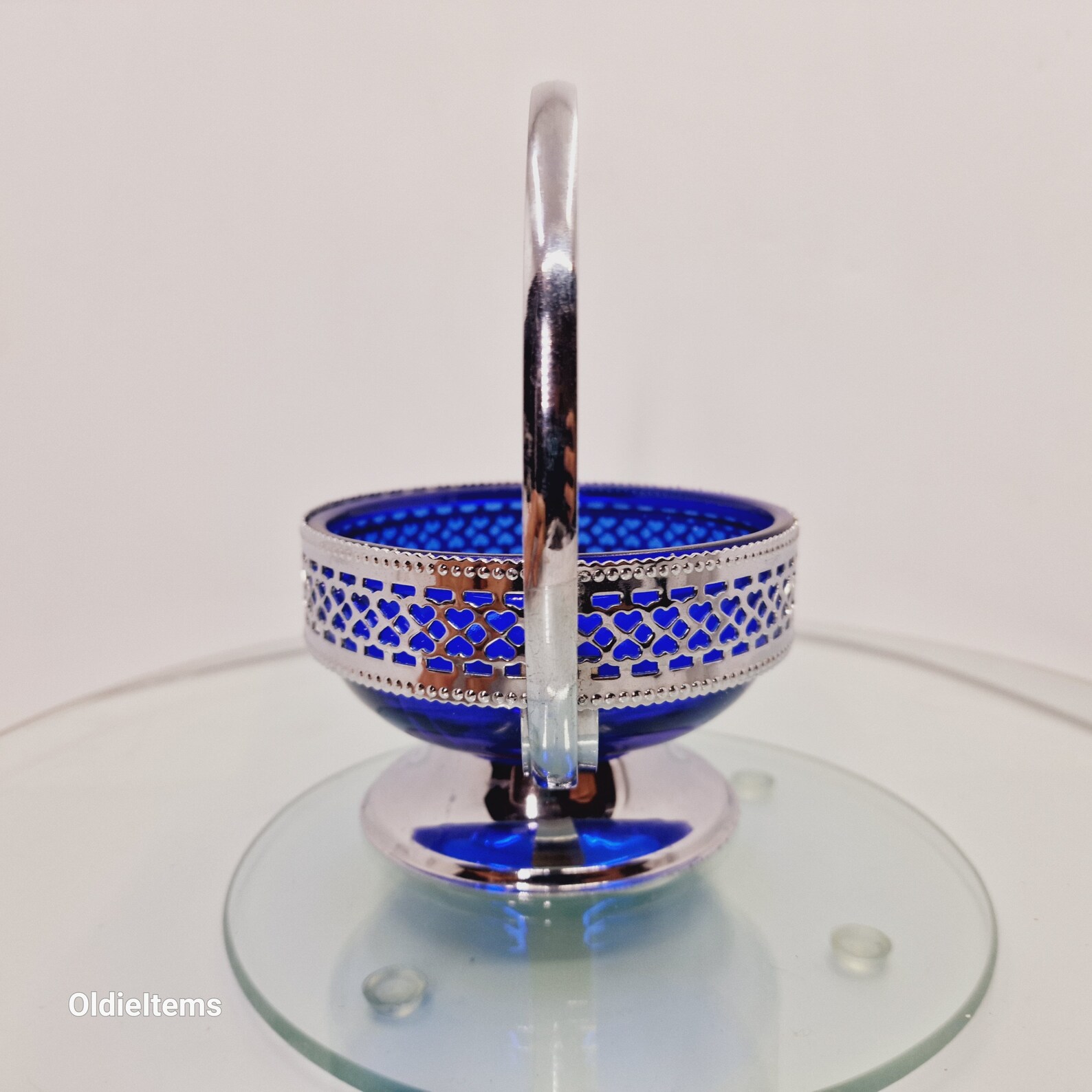 Vintage Cobalt Blue Candy Jar With Metalic Case and Holder - Etsy