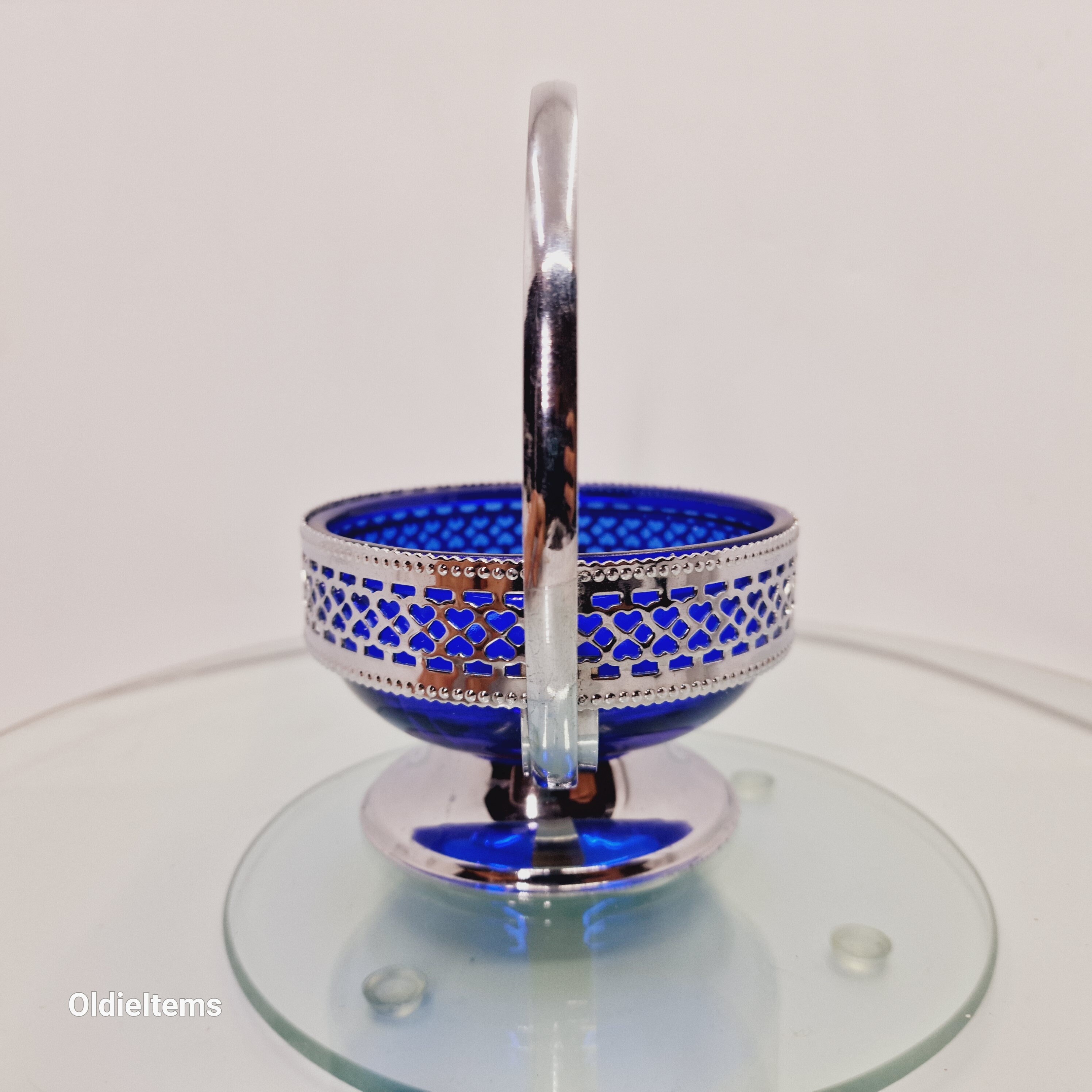 Vintage Cobalt Blue Candy Jar With Metalic Case and Holder - Etsy