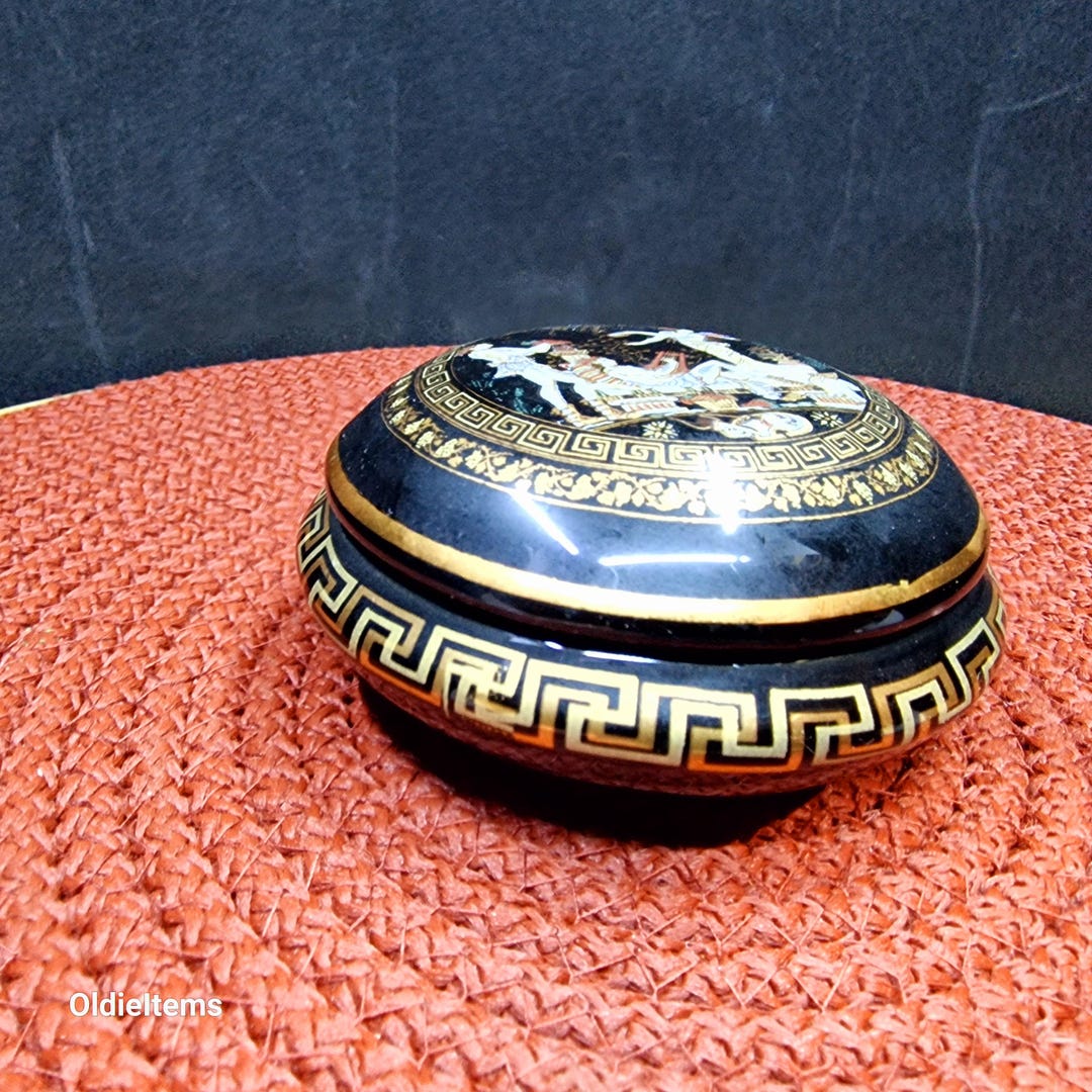 Vintage 24 Karat Greek Souvenir Bombonier or Trinket Box With Lid and ...