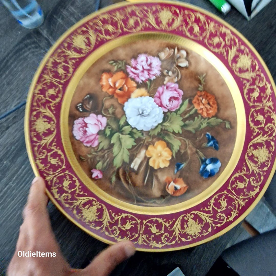 Vintage Kaiser Floral Plate: Maroon Flemish Style Decor - Etsy