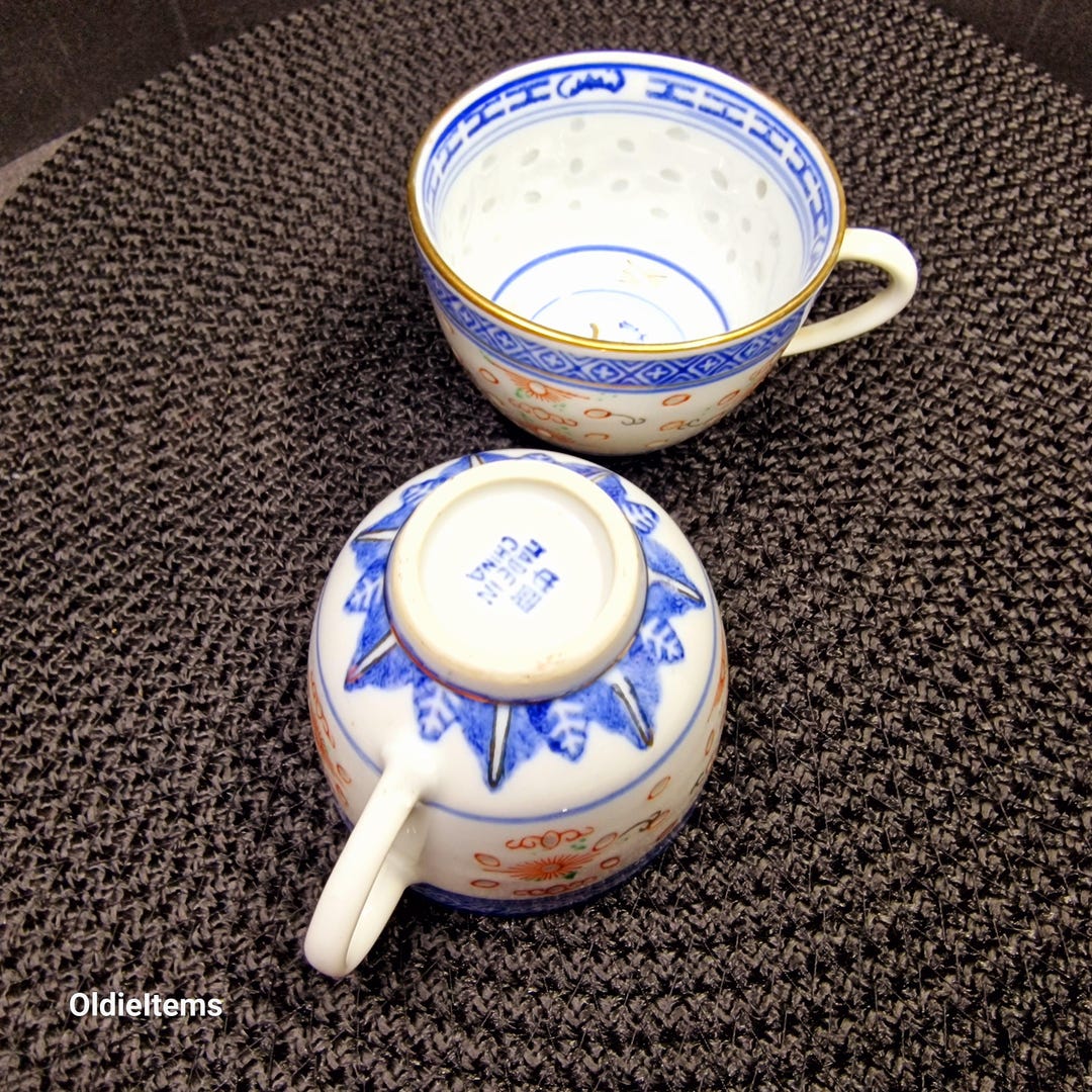 Porcelain Rice Eye Cups: Floral Design With Golden Trim, Set of 2 - Etsy