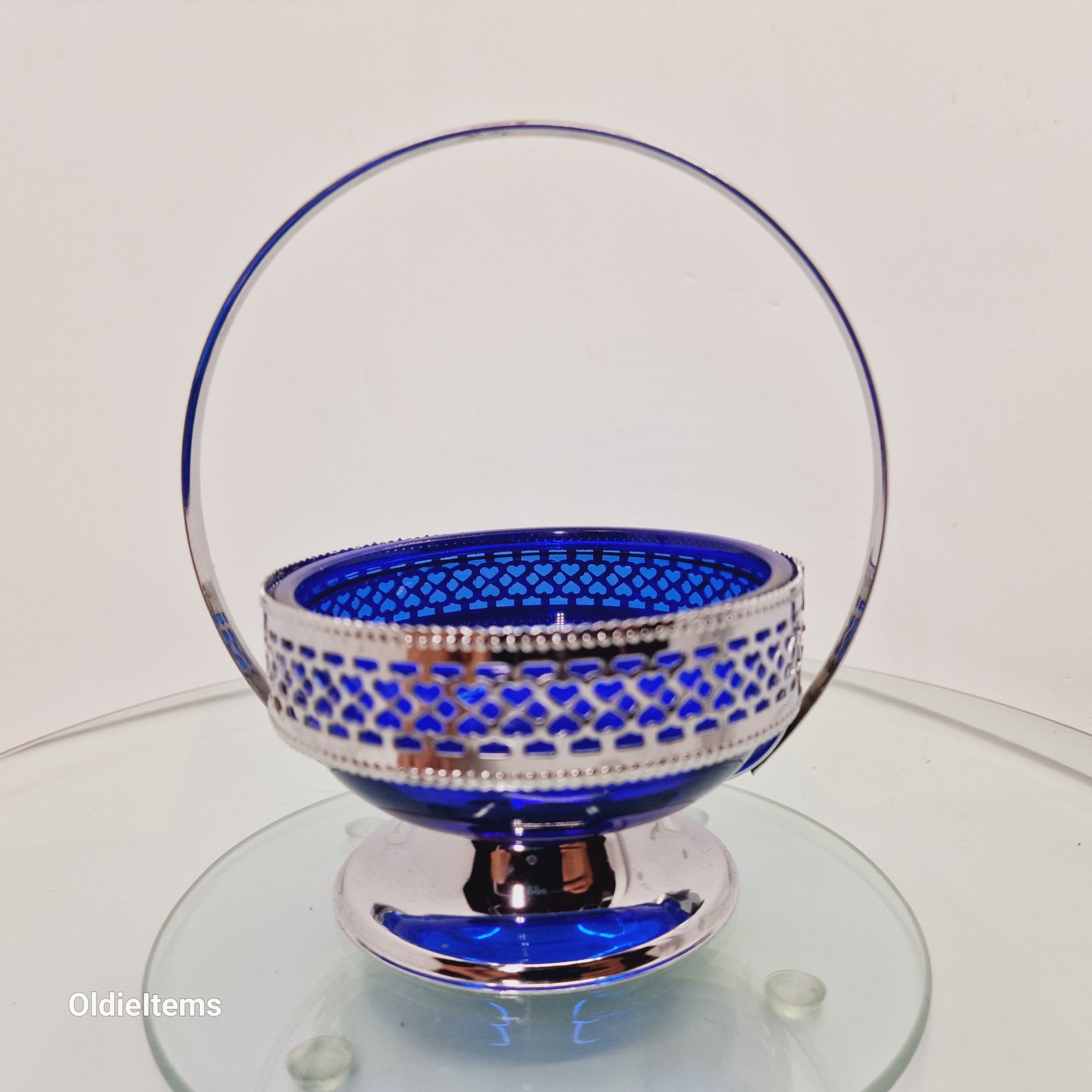 Vintage Cobalt Blue Candy Jar With Metalic Case and Holder - Etsy