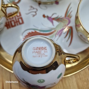 Vintage Chinese Porcelain Tea Set Dragon & Phoenix Motif With Gold ...