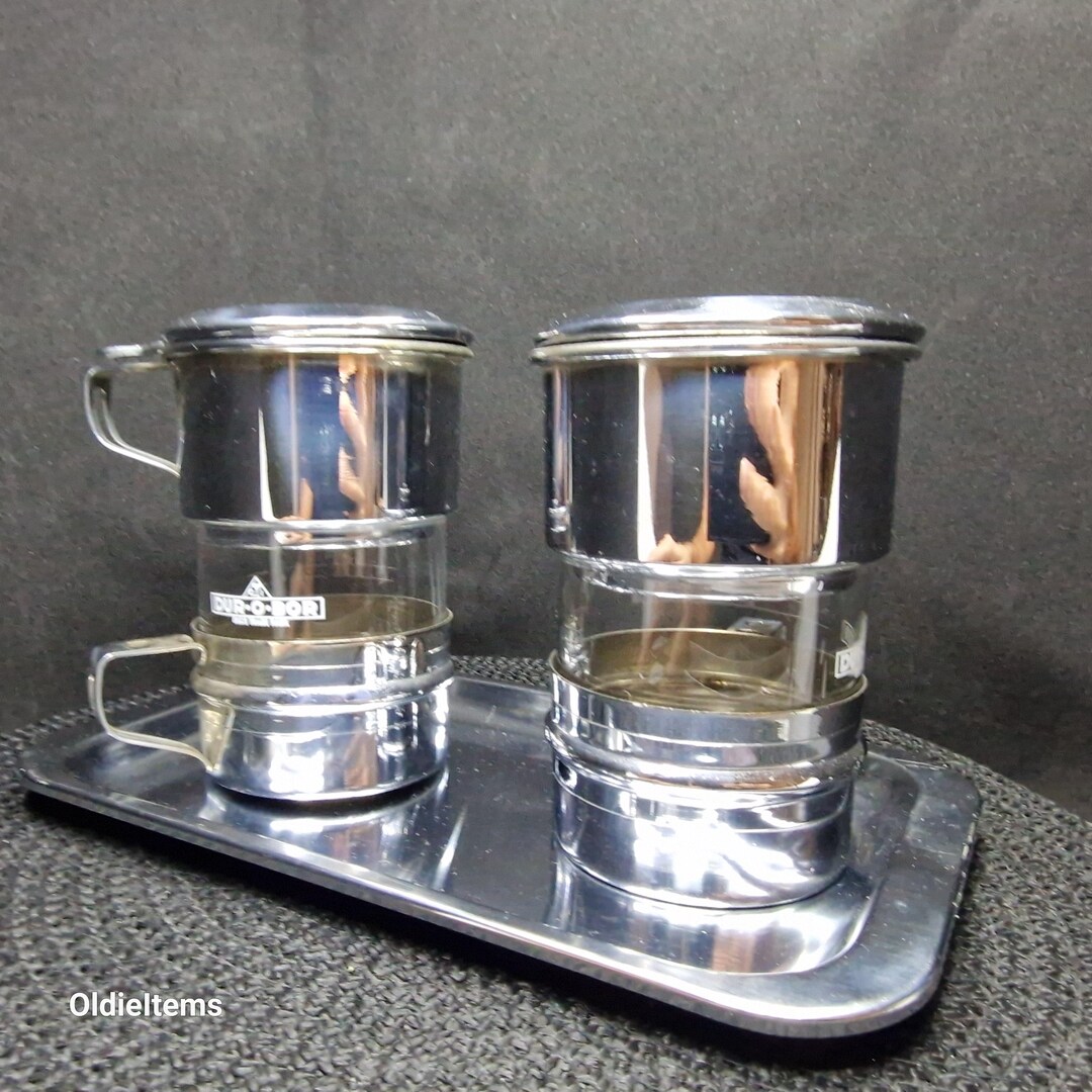 Vintage Used Belgium Set of 2 Pcs 6 Oz Dur-o-bor Glasses Metal Coffee ...