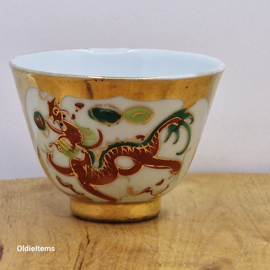 Dragon and Phoenix Patern Golden Trim Cup - Etsy