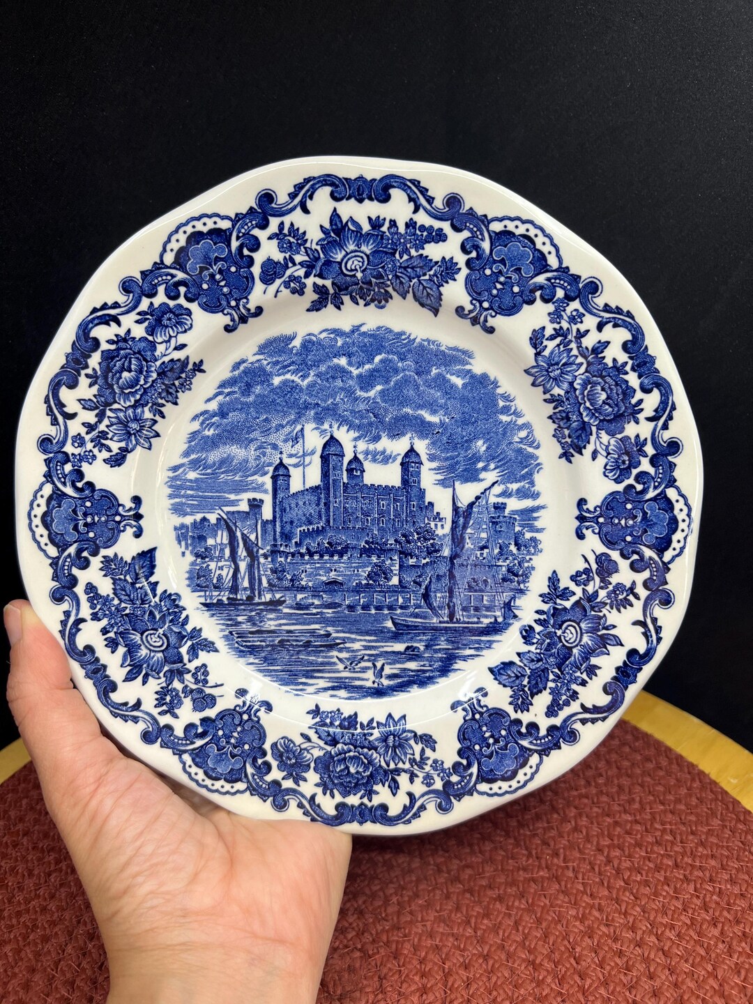 Vintage Broadhurst Blue Transferware Plate: English Castle Scene (20cm ...