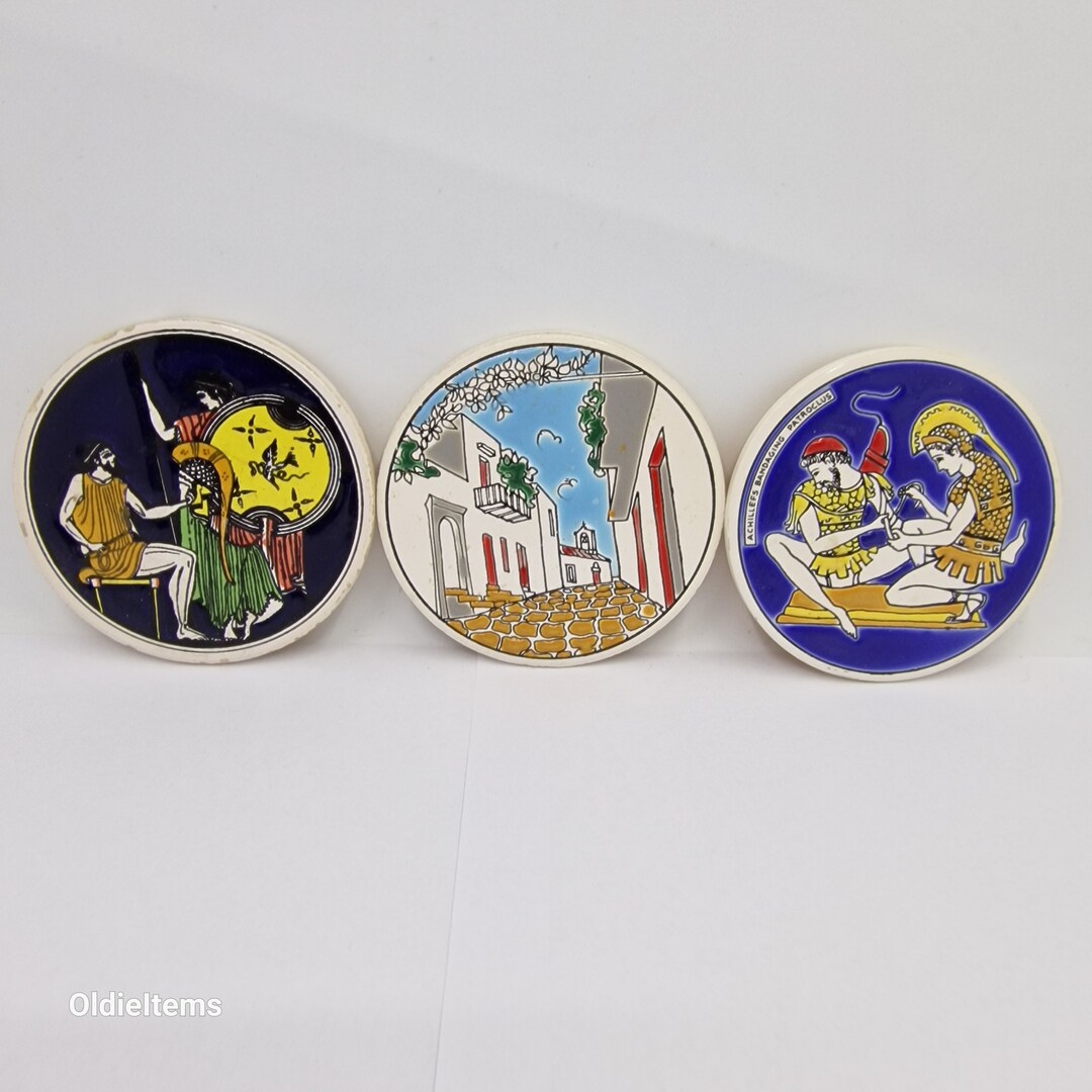 Vintage Handpainted Greek Tile Set: Niarchos Hellas, Mythological Art ...