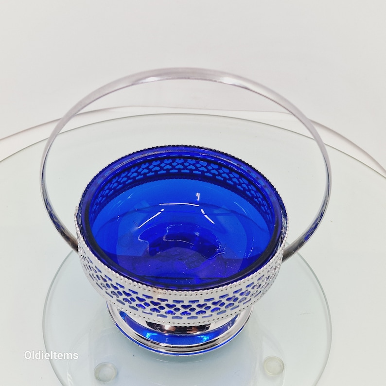 Vintage Cobalt Blue Candy Jar With Metalic Case and Holder - Etsy