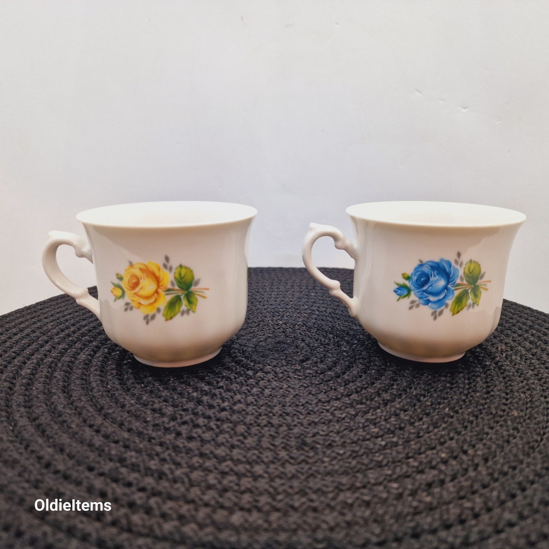 Vintage Kronster Cups With Yellow and Blue Roses Motifs, Without ...