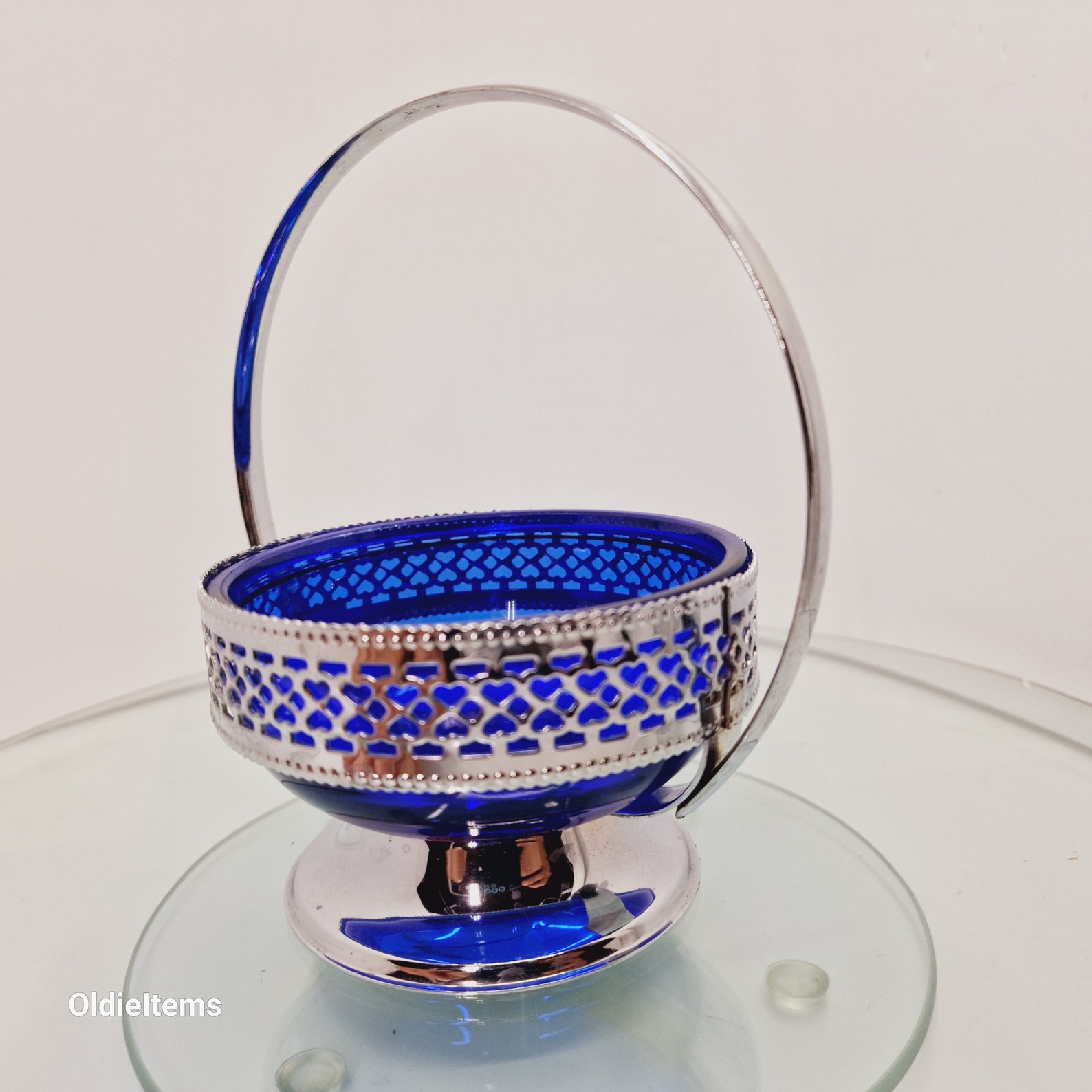 Vintage Cobalt Blue Candy Jar With Metalic Case and Holder - Etsy