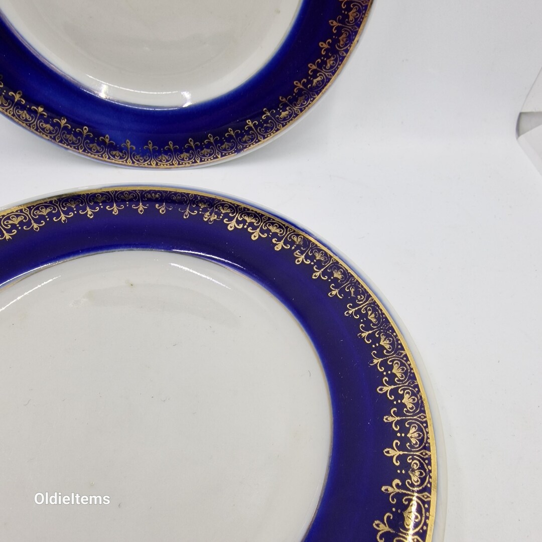Vintage Cobalt Blue Plates With Golden Trim Price per Piece - Etsy