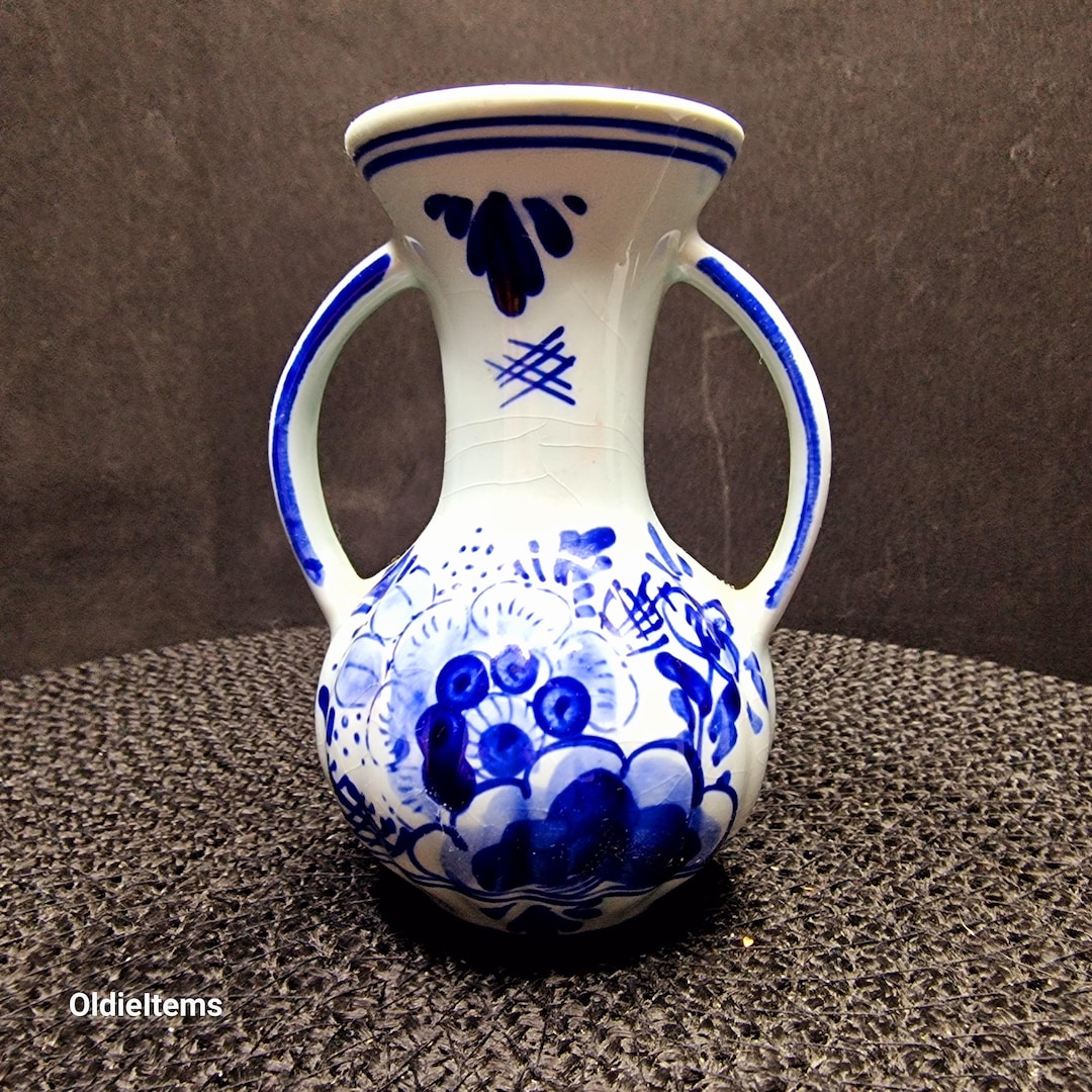Vintage Delft Blauw Vase: Hand-painted Floral Ceramic, Made in Holland ...