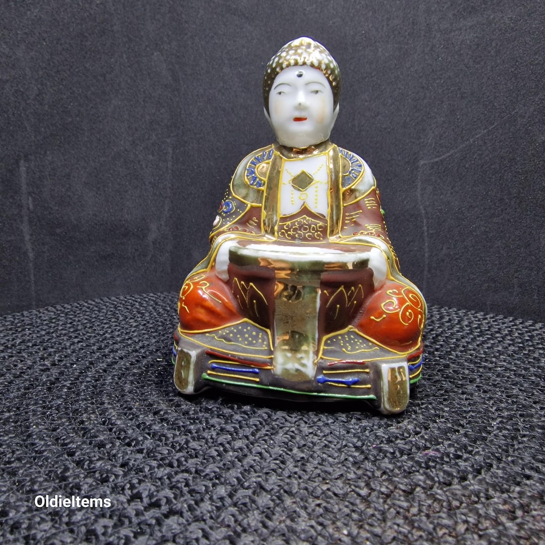 Vintage Beautiful Chinese Man Sitting With a Bowl and Golden Lines With ...