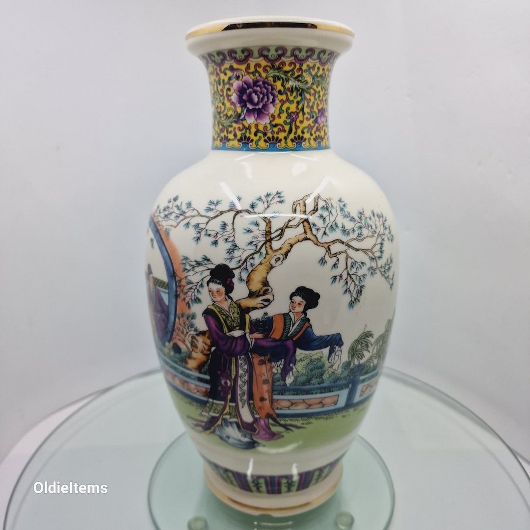 Vintage Chinese Vase: People in Garden Motif (25 Cm) - Etsy