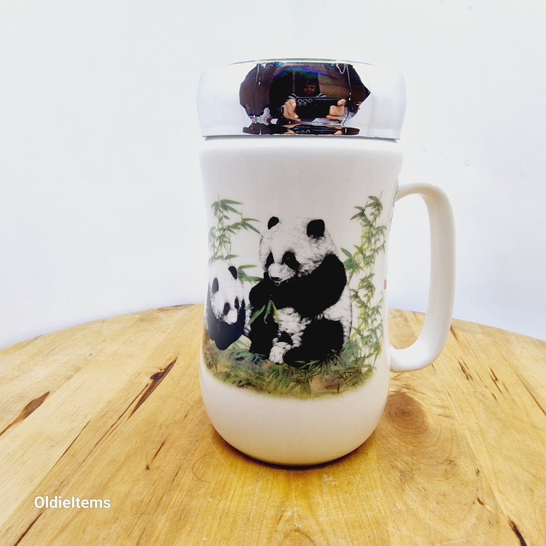 Vintage Chinese Mug With Mirror Lid and Panda Motifs - Etsy