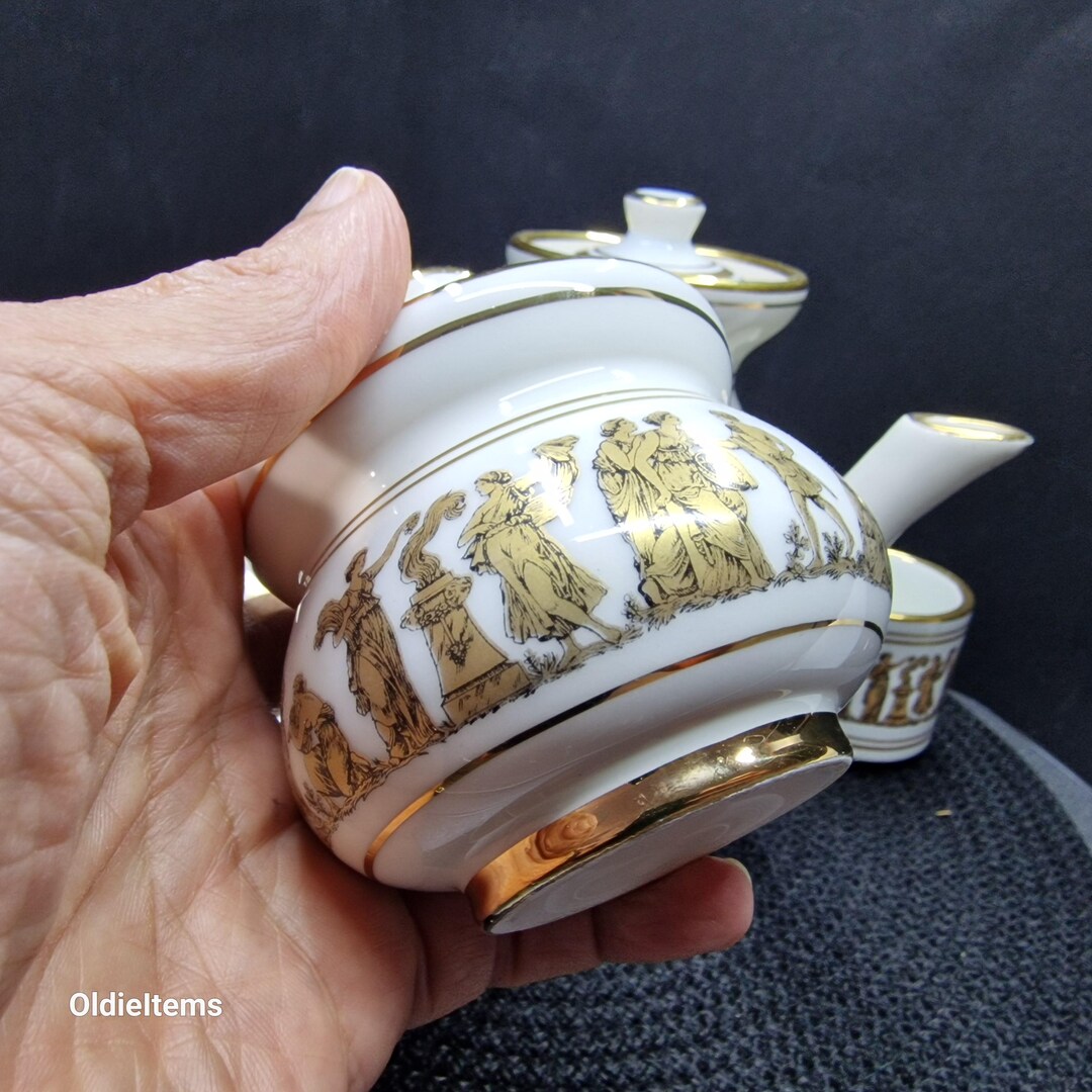 Set of Vintage Greek 24K Gold Accented Motifs, Teapot, Sugar Bowl ...