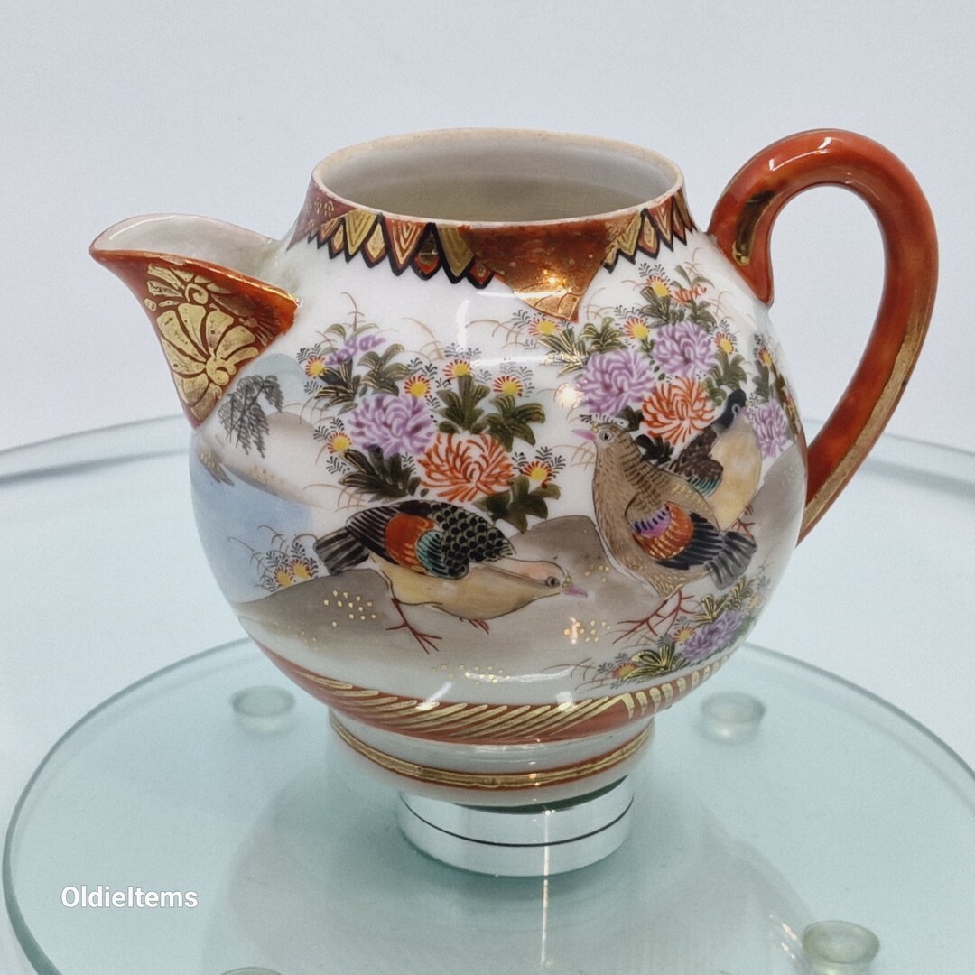 Vintage Eggshell Kutani Milk Pitcher With Lovely Birds and Flower ...