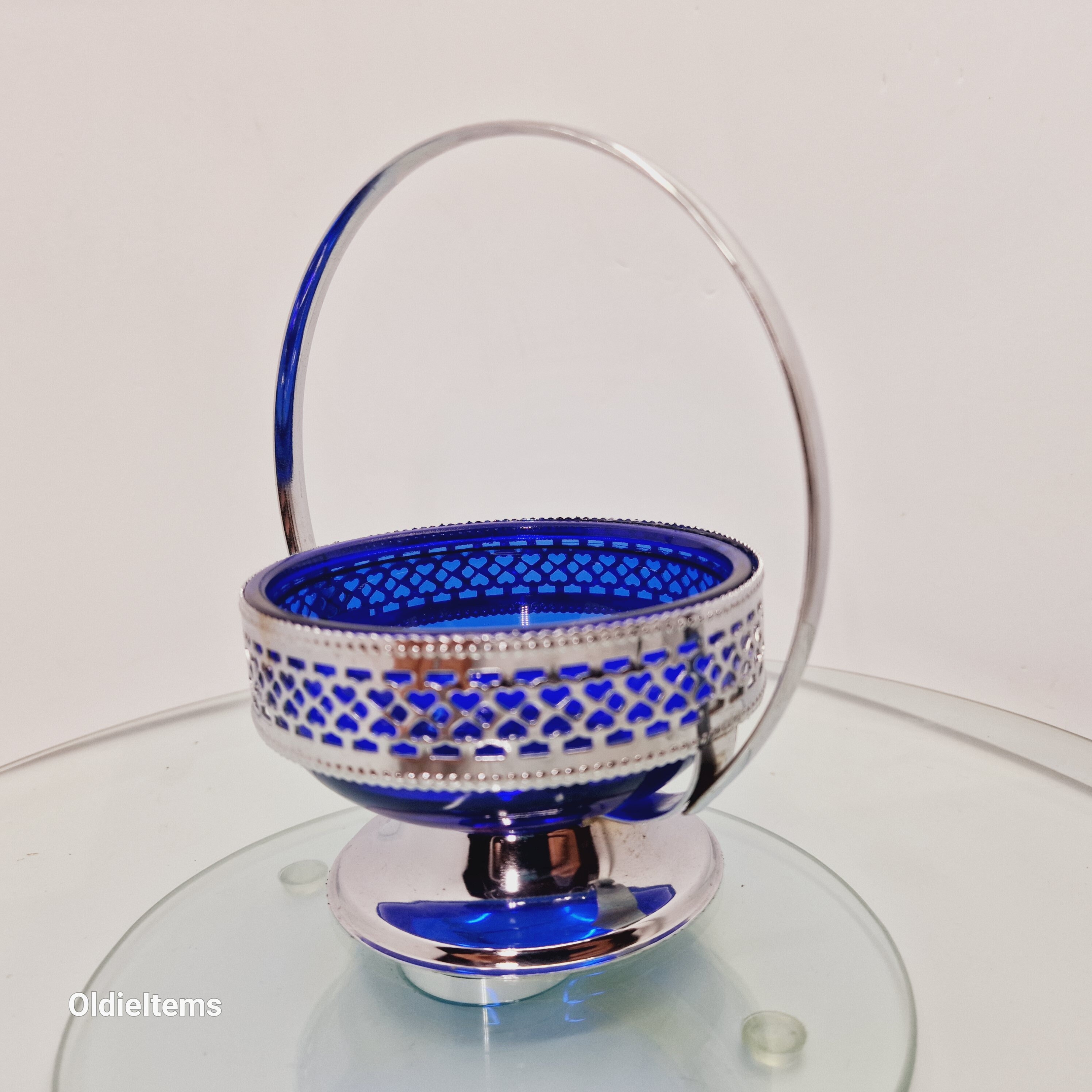 Vintage Cobalt Blue Candy Jar With Metalic Case and Holder - Etsy
