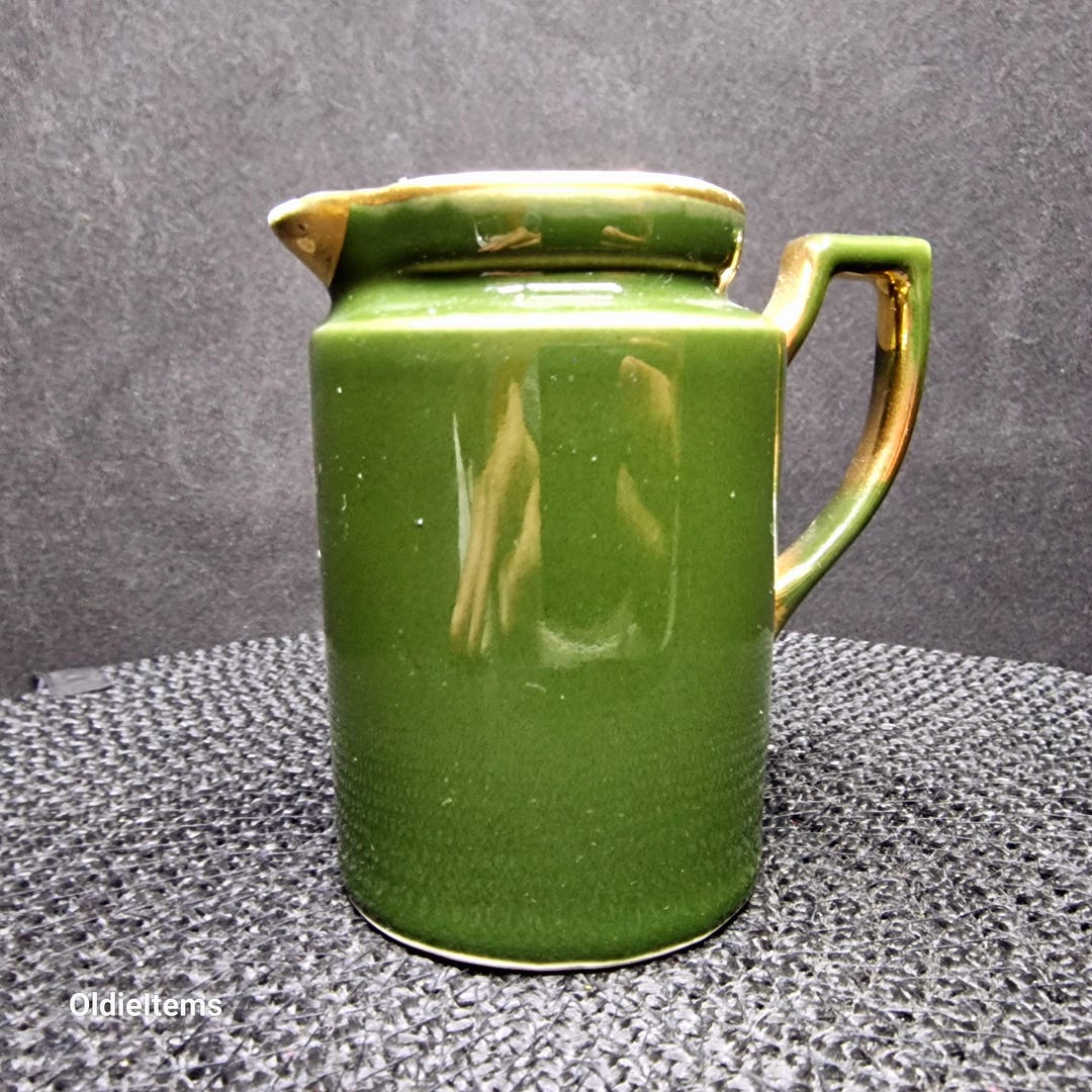 Vintage Green Milk Pitcher With Faded Golden Trim - Etsy