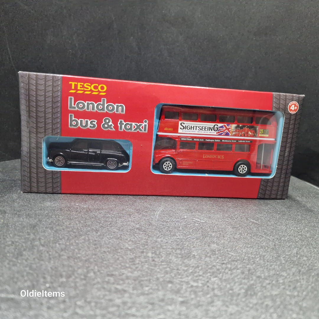 Vintage New Tesco Red London Bus and Black Taxi Die Cast Model Car in ...