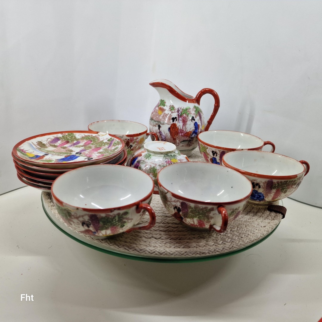Vintage Kutani Tea Set, Bird & Floral Porcelain, Golden Accents - Etsy