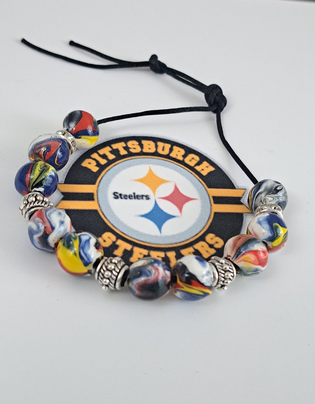 Pittsburgh Steelers Beads, Abstract Art Bead, Painted Wood Beads ...