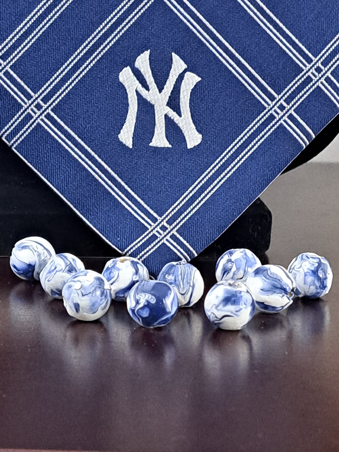 New York Yankees Beads, Abstract Art Bead, Striped Beads, Painted Wood ...