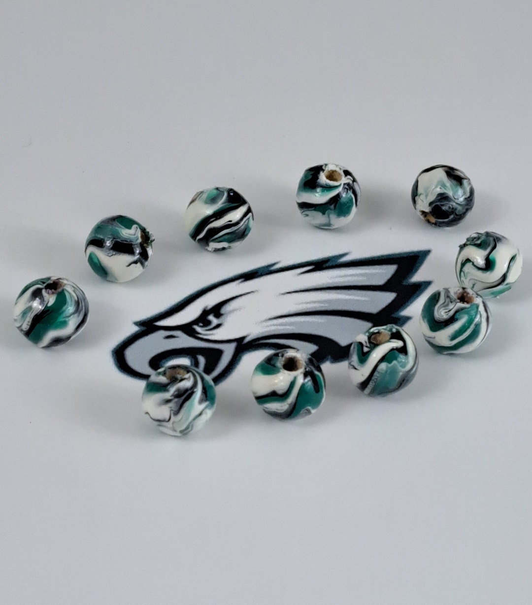 Philadelphia Eagles Beads, Abstract Art Bead, Painted Wood Beads ...